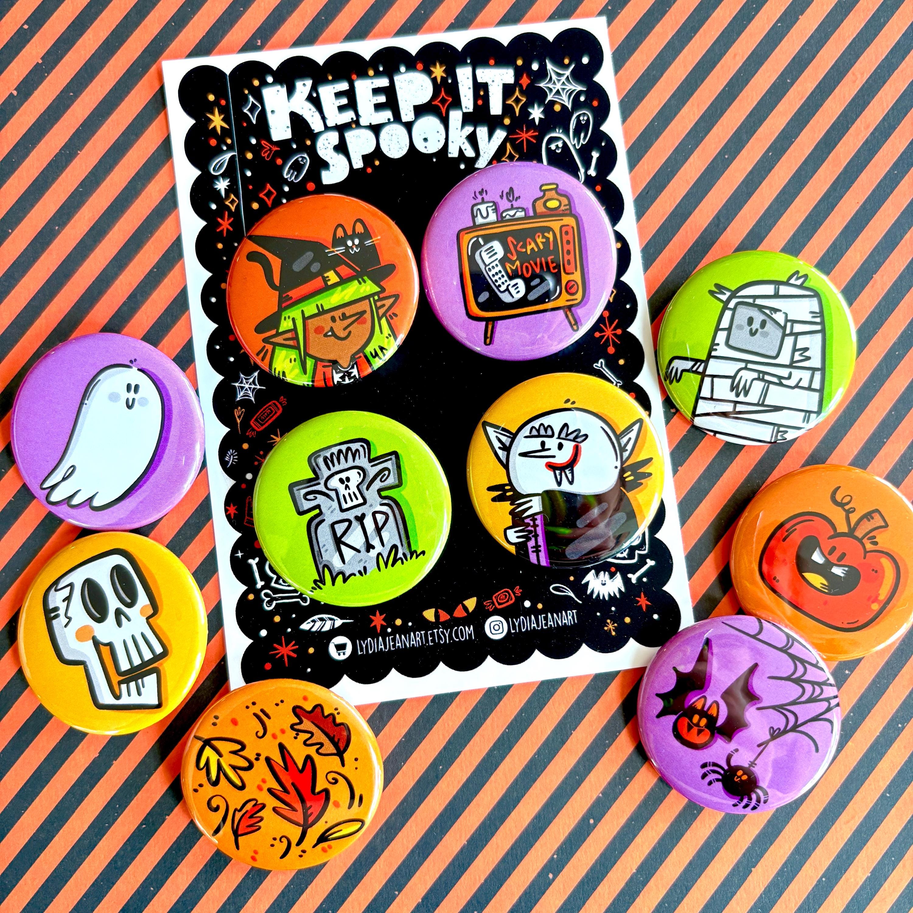 Halloween Icon Magnet or Pin Set: Spooky Art Buttons - Etsy