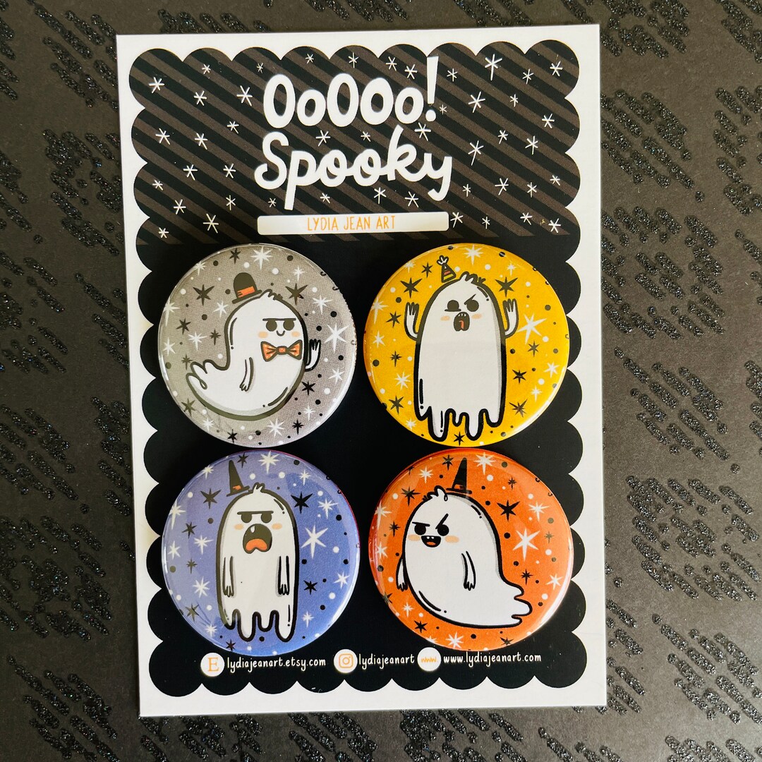Ghost Buttons or Magnet Set - Halloween Art- Ghost Pin - Ghost Magnet ...