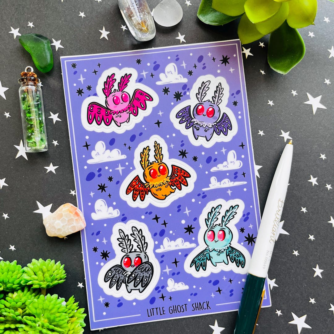 Mothman Sticker Sheet | Cryptid Stickers | Mothman Stickers | Sticker ...