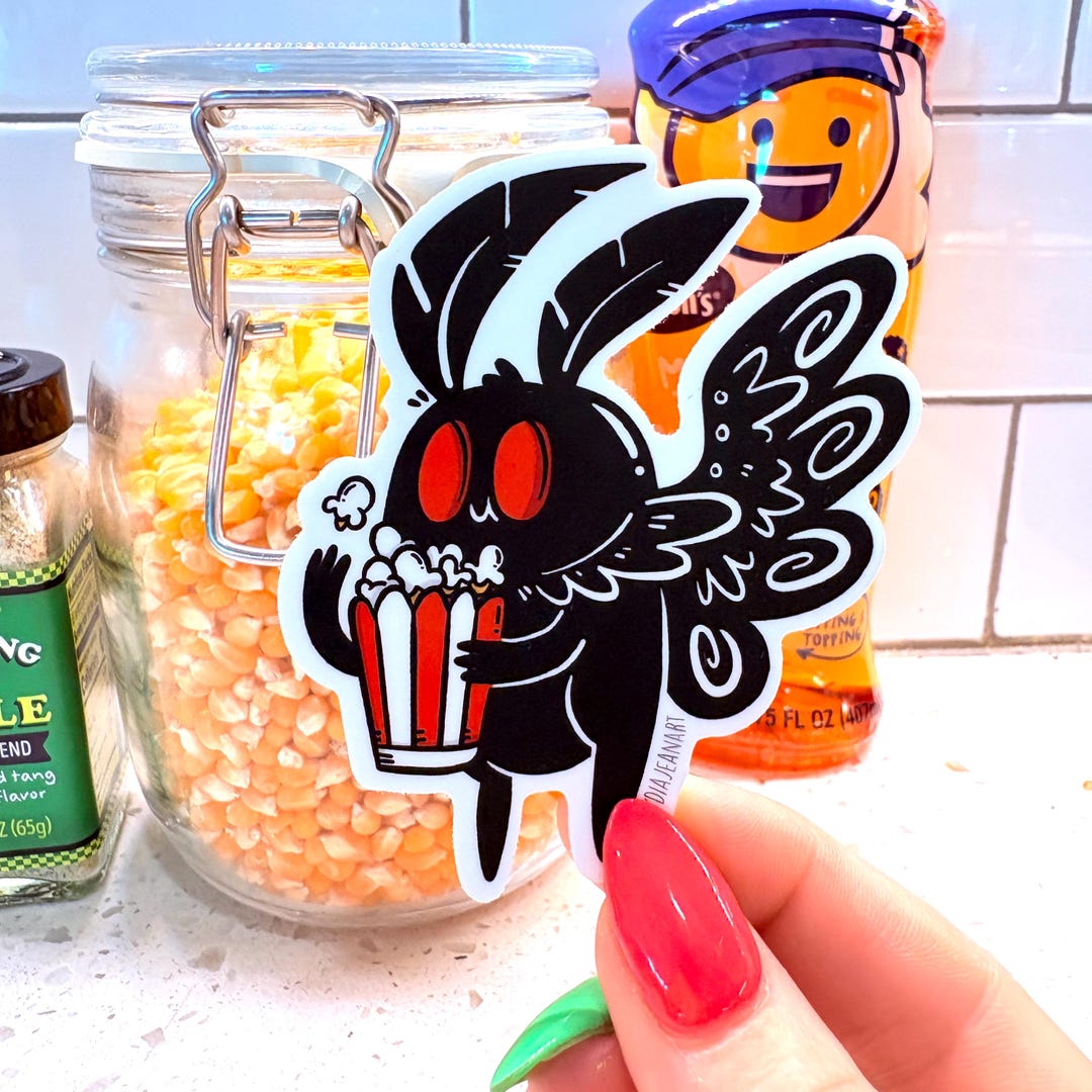 Mothman Popcorn Vinyl Sticker | Cryptid Sticker | Mothman Cryptid ...