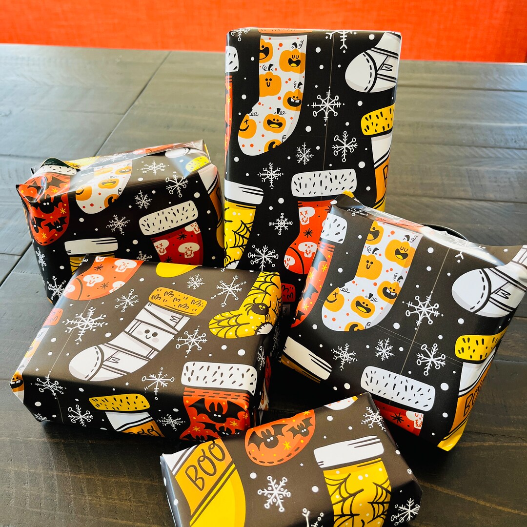 Spooky Stockings Wrapping Paper Sheets - Each Sheet 20”x29” | Creepmas ...