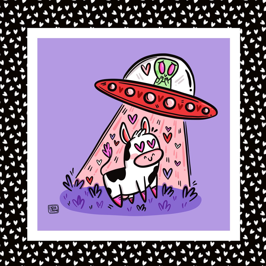 UFO Cow Abduction Art Print: Sci-fi Alien Love (8x8) - Etsy