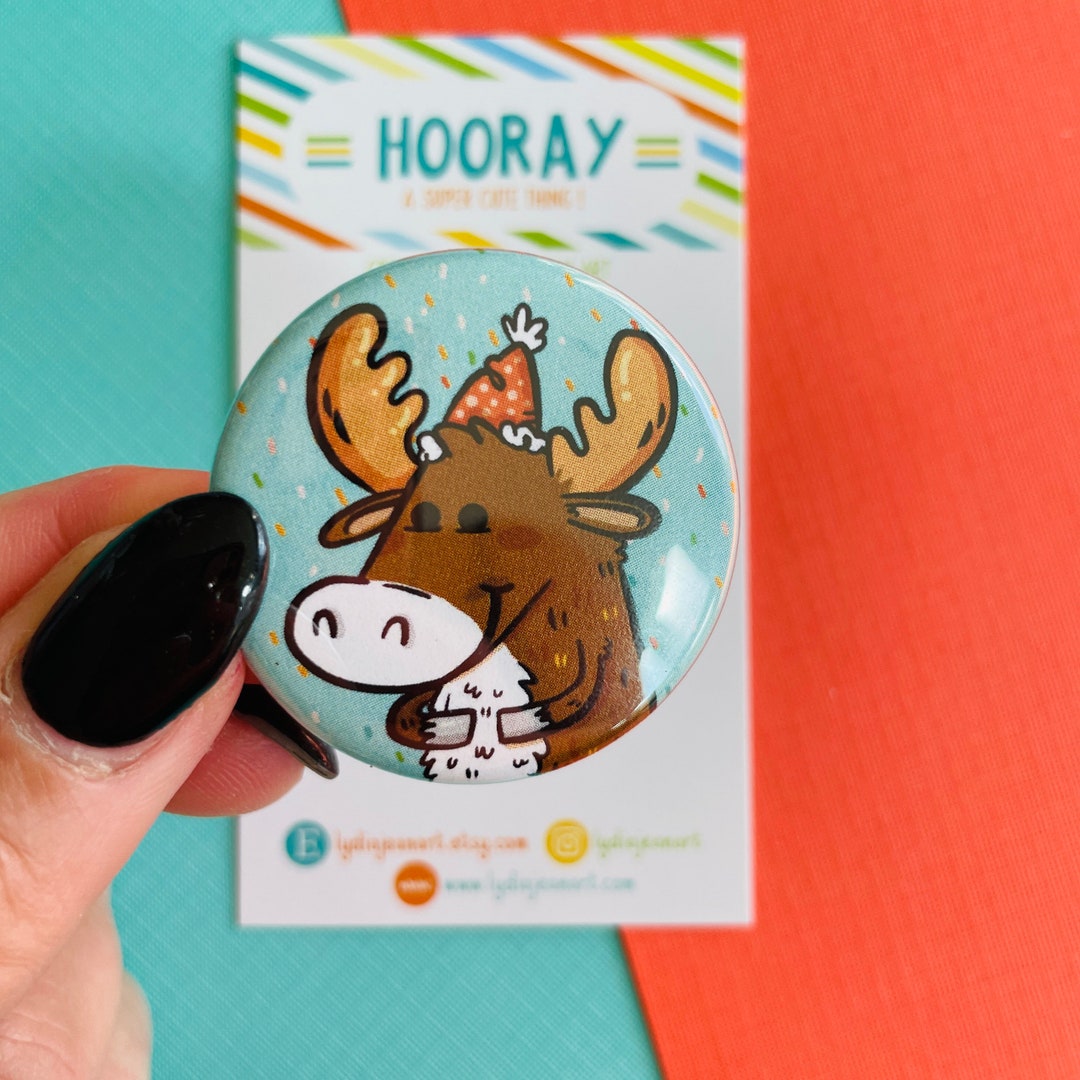 Reindeer Button | Moose Pins | Moose Magnet | Moose Art | Cute Reindeer ...