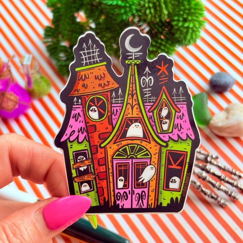 Haunted House Vinyl Sticker - Spooky Halloween Mansion Decal for ...