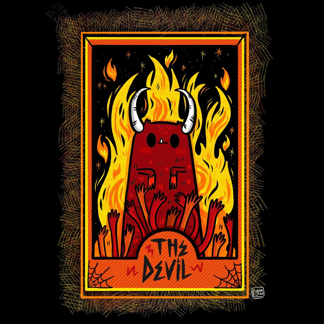 Devil Tarot Card Art Print | Spooky Halloween Illustration - Etsy