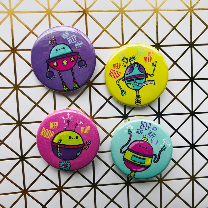 Robot Attack Robot Pin or Magnet Set Robot Party Robot - Etsy