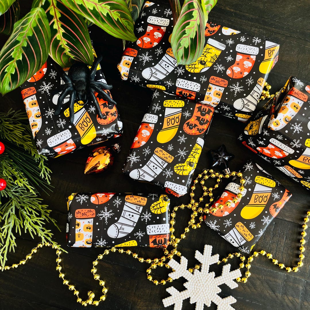 Spooky Stockings Wrapping Paper Sheets - Each Sheet 20”x29” | Creepmas ...