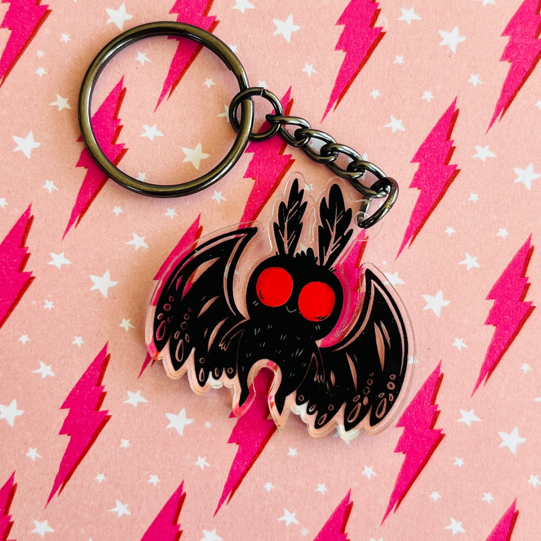 Mothman Keychain: Spooky Cryptid Acrylic Charm, Original Artwork by ...