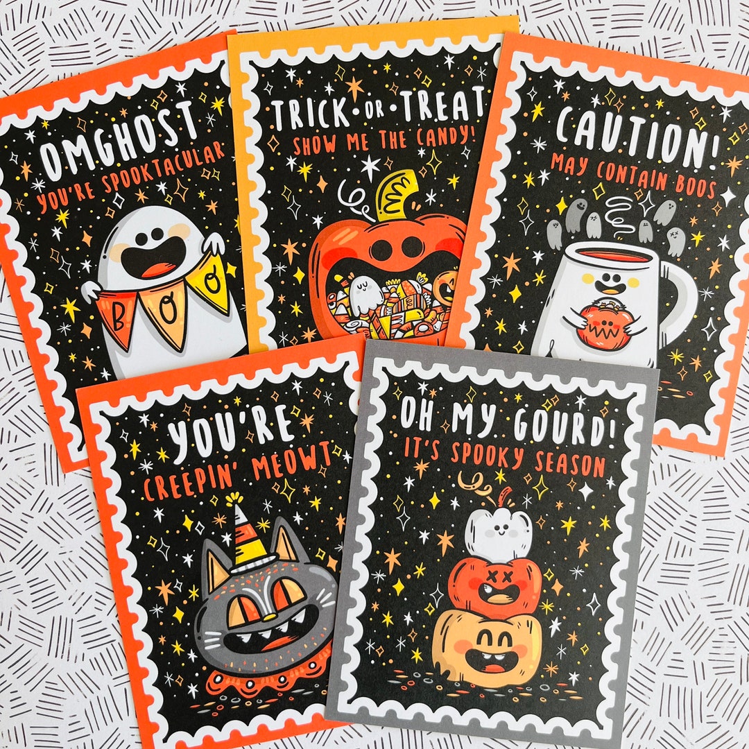 Creepy Cute Postcard Set (5 Designs) | Halloween Postcard Pack | Pen ...