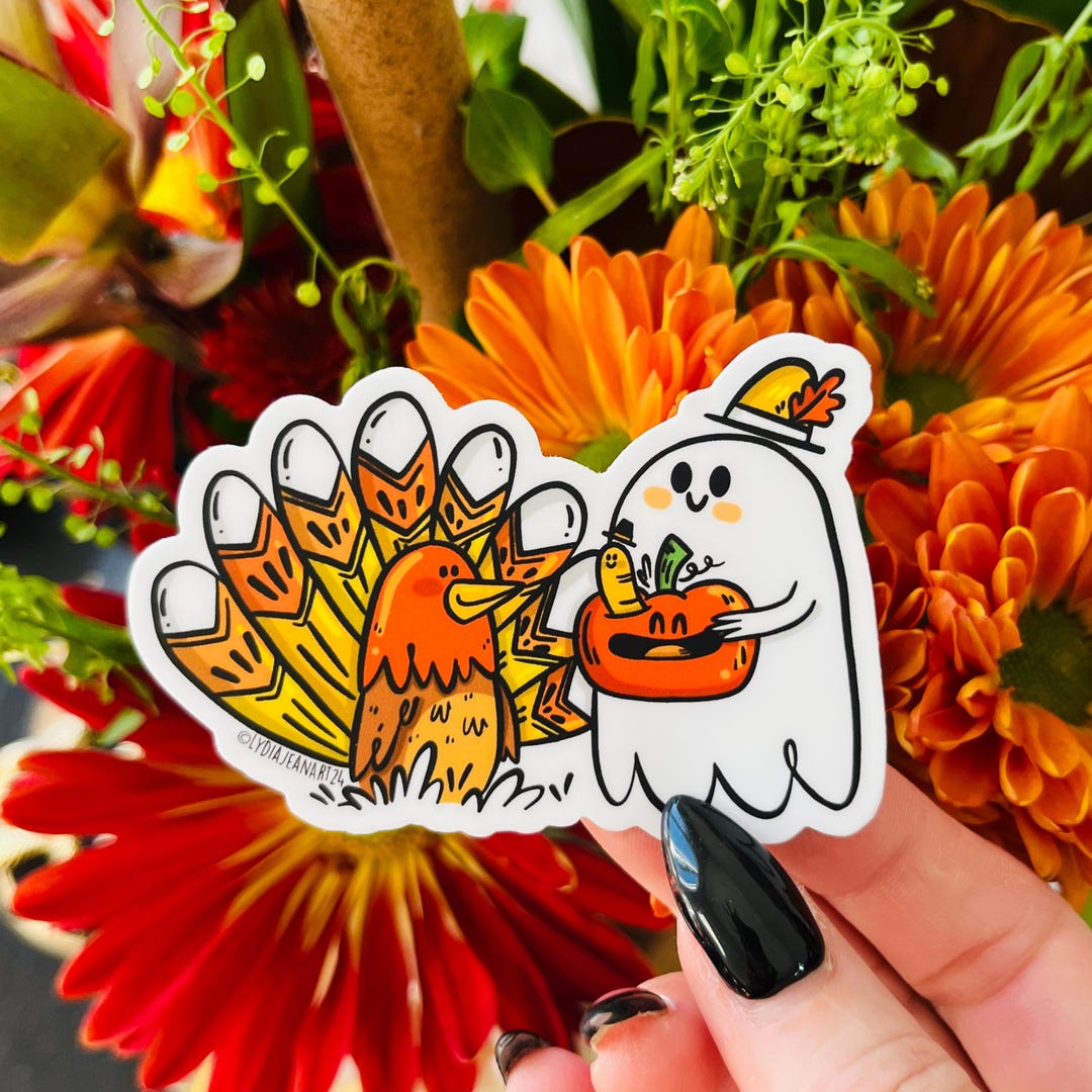Thanksgiving Turkey Ghost Sticker | Halloween Sticker | Thanksgiving ...