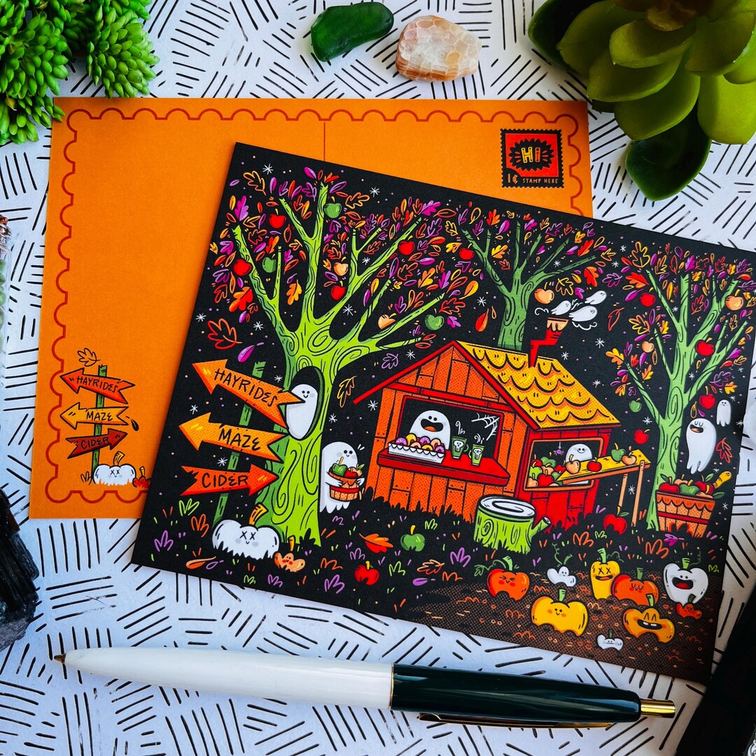 Haunted Orchard Halloween Postcard Set: Spooky Pen Pal Pack - Etsy