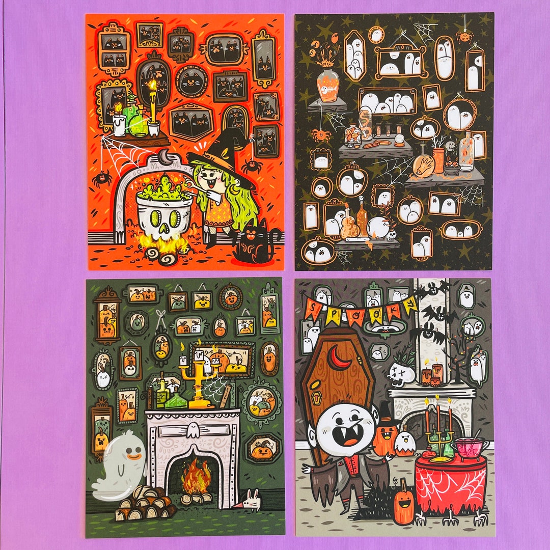 Spooky Portraits Postcard Set | Halloween Party Invite Card Set for ...
