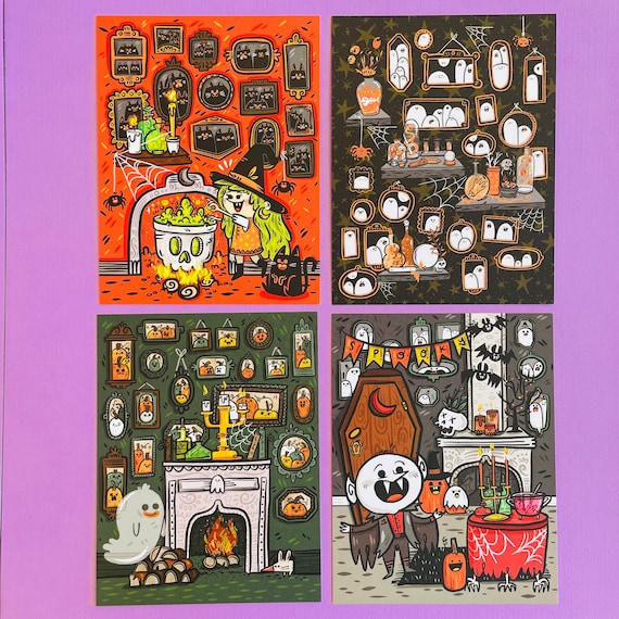 Spooky Portraits Postcard Set Halloween Party Invite Card - Etsy