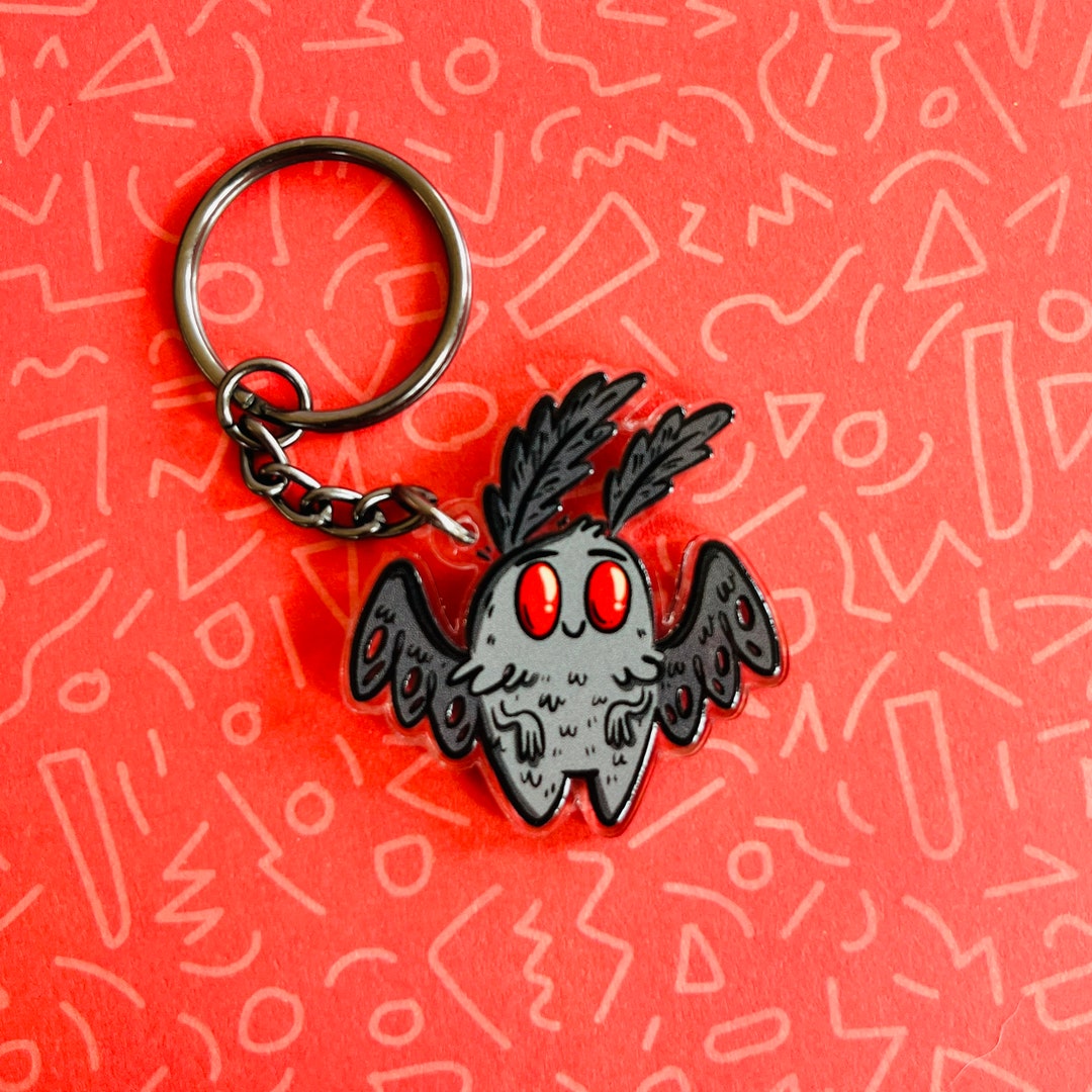 Grey Mothman Acrylic Keychain, Mothman Charm, Mothman Keyring, Mothman ...