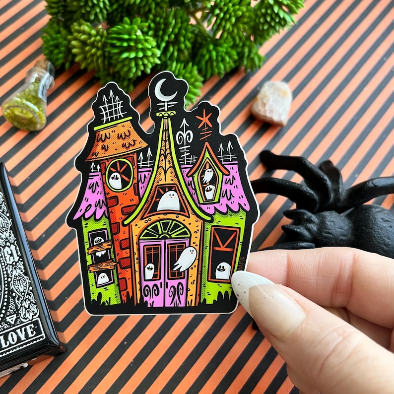 Haunted House Vinyl Sticker - Spooky Halloween Mansion Decal for ...