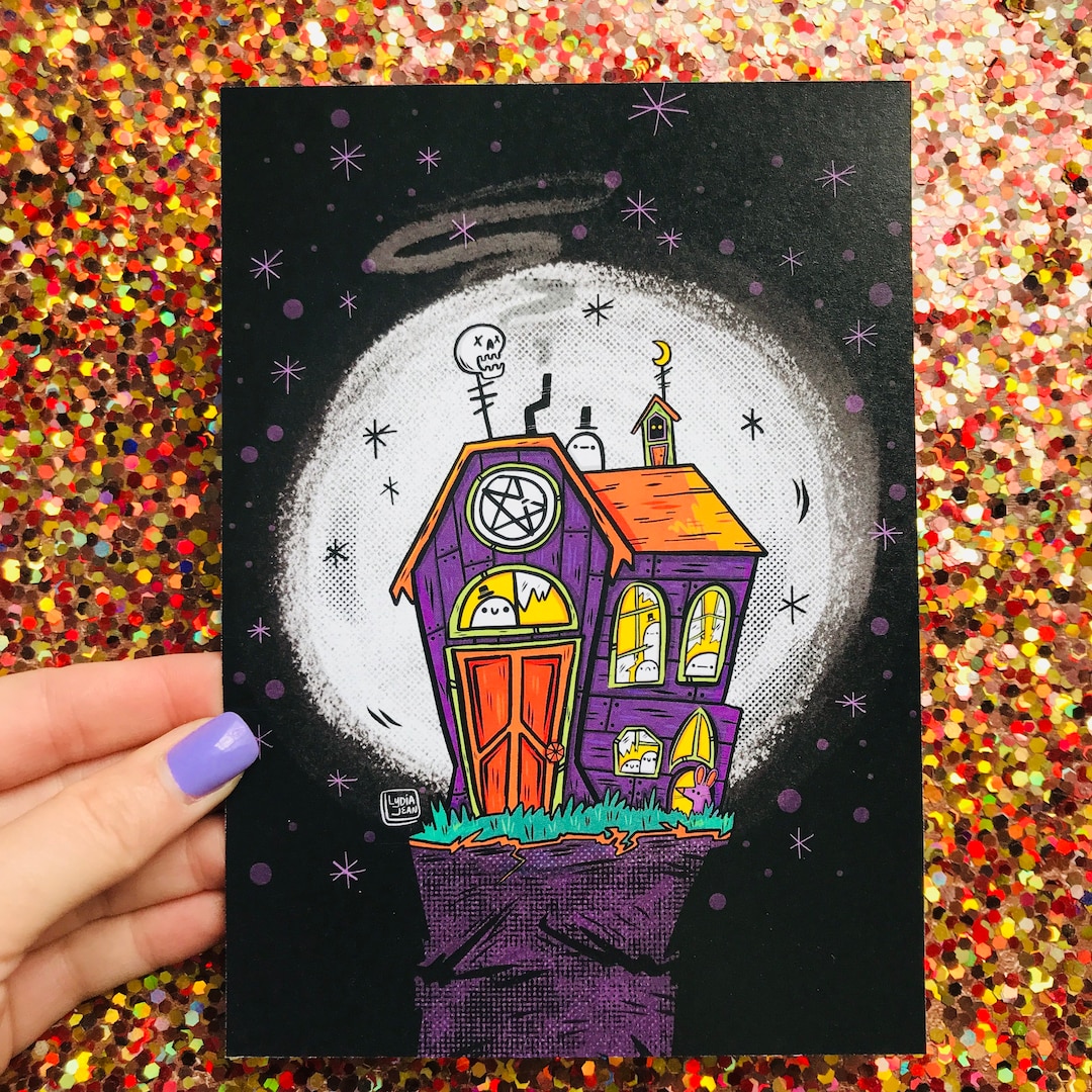 Haunted House Spirit Art Print for Halloween Lovers | Halloween Art ...