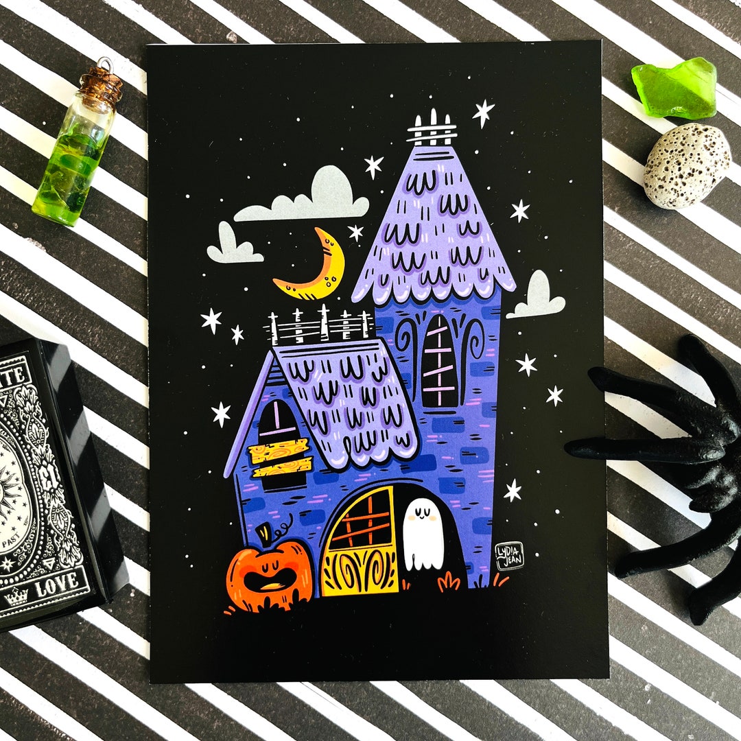 Haunted Shack Halloween Illustration - Etsy