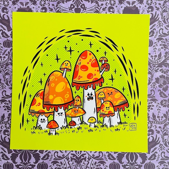 Poisonous Toadstool Gang Art Print Halloween Illustration | Etsy