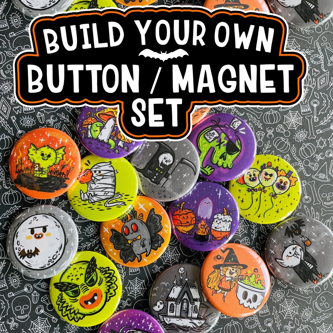 Spooky Season Halloween Buttons or Magnets - Halloween Pin Back - Build ...