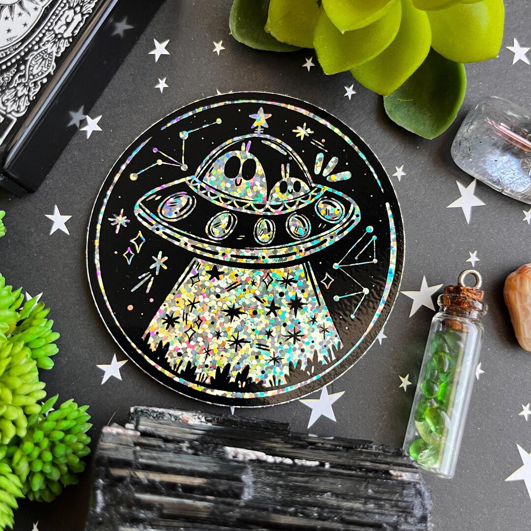 Glitter UFO Vinyl Sticker UFO Sticker Alien Sticker Ufo Sticker - Etsy