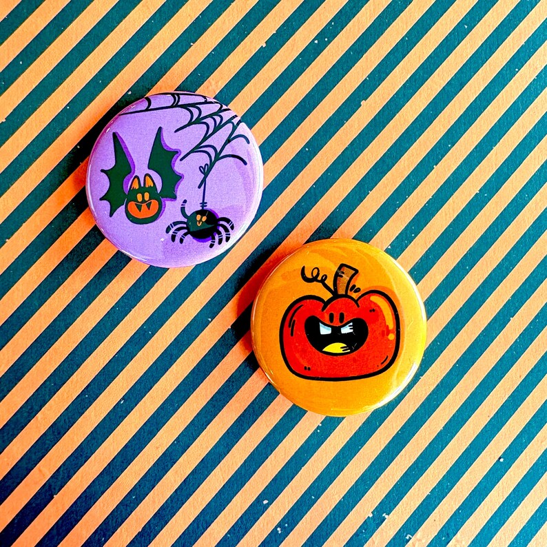 Halloween Icon Magnet or Pin Set: Spooky Art Buttons - Etsy