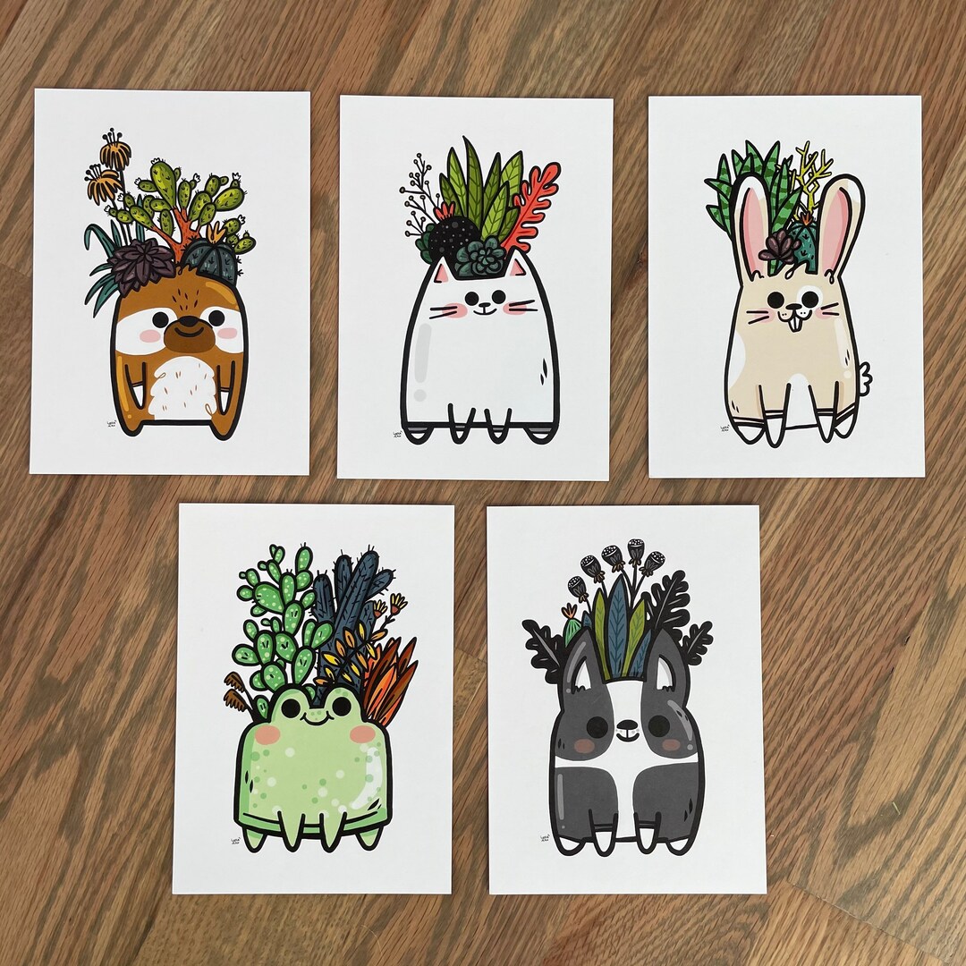 Planter Pals Print Set | Nursery Art for Kids | Cute Animals | Plant ...