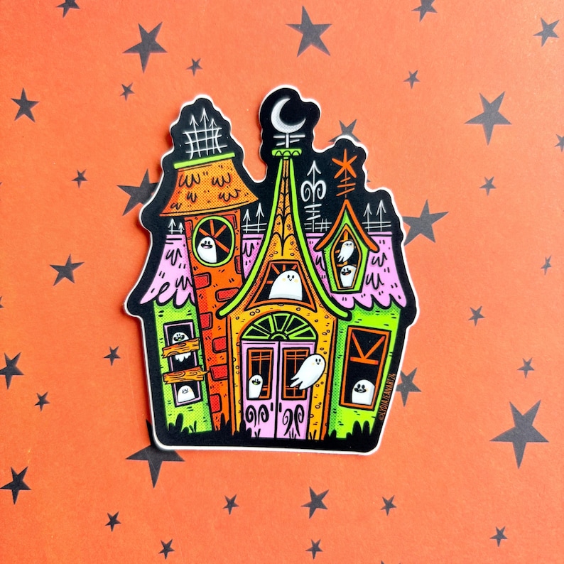 Haunted House Vinyl Sticker - Spooky Halloween Mansion Decal for ...