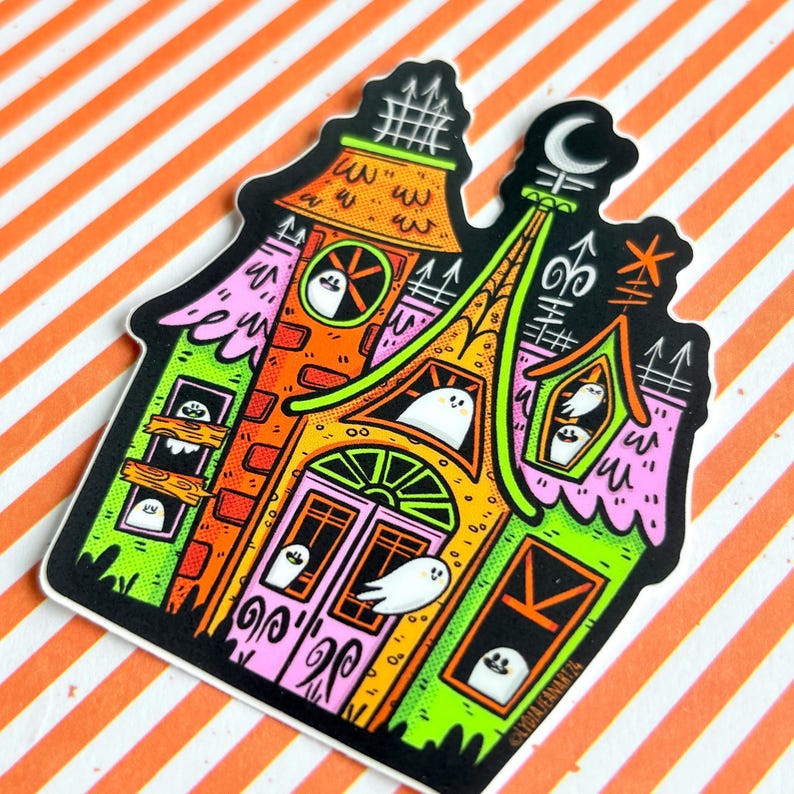 Haunted House Vinyl Sticker - Spooky Halloween Mansion Decal for ...