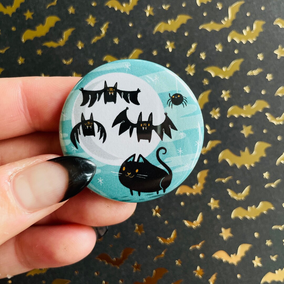Halloween Black Cat Button - Magnet | Cat Button | Black Cat Magnet ...