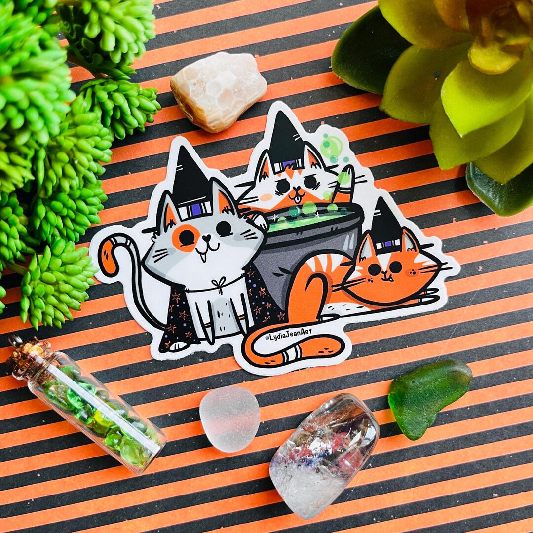 Witchy Kitties Vinyl Sticker- Super Cute Halloween Sticker | Party ...