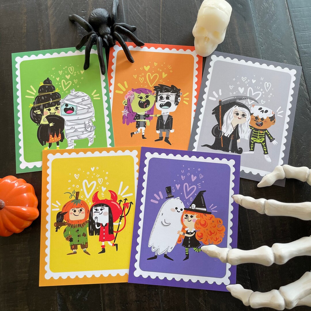Spooky Kinda Love Valloween Postcard Set | Postcard Set for Kids | Cute ...