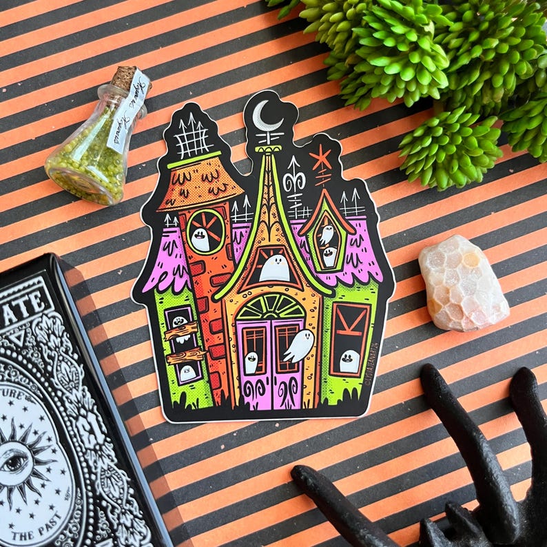 Haunted House Sticker | Halloween Sticker | Cute Halloween Art | Ghost ...