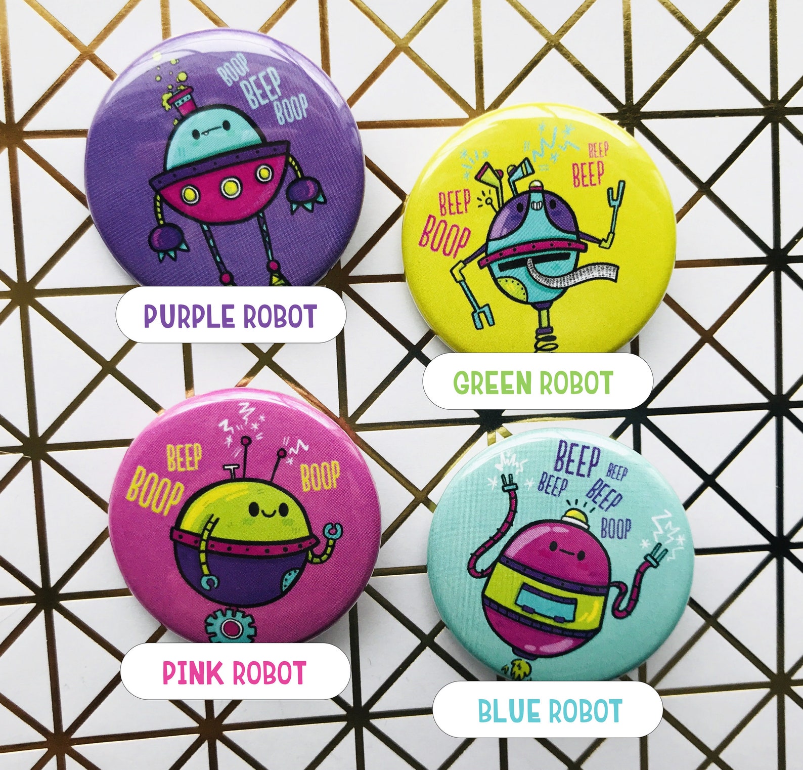 Robot Attack Robot Pin or Magnet Set Robot Party Robot | Etsy