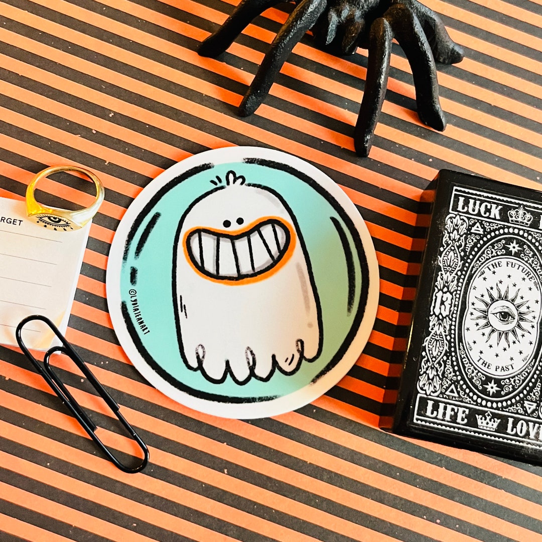 Smiley Ghost Vinyl Sticker - Etsy