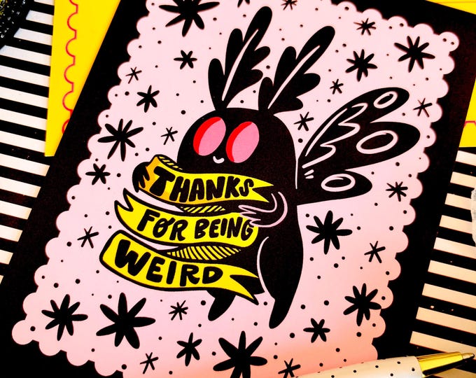 Mothman Postcard Set | Mothman Cryptid | Cute Cryptid Art | Thanks for ...