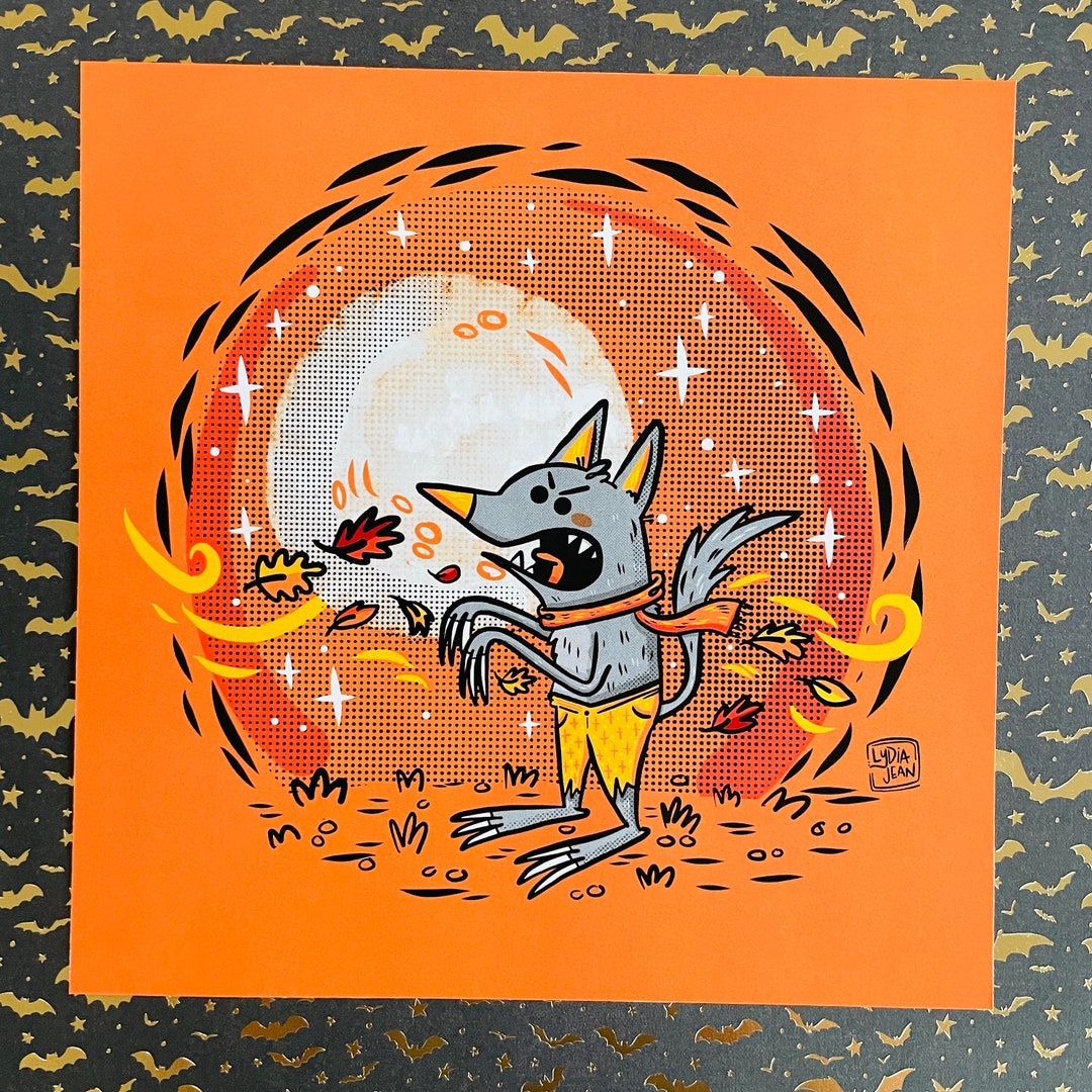 Werewolf in Fall Art Print | Halloween Illustration | Autumn Wolf ...