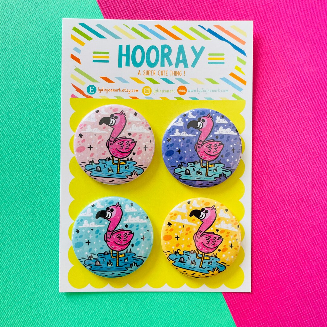 Flamingo Button or Flaming Magnet | Bird Magnets | Bird Pin | Cute ...