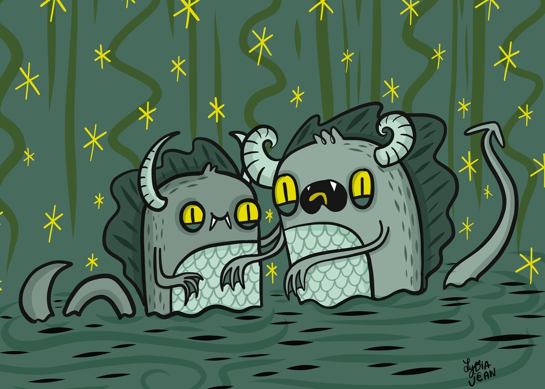 Cute Swamp Creature Halloween Art Print | Spooky Illustration - Etsy