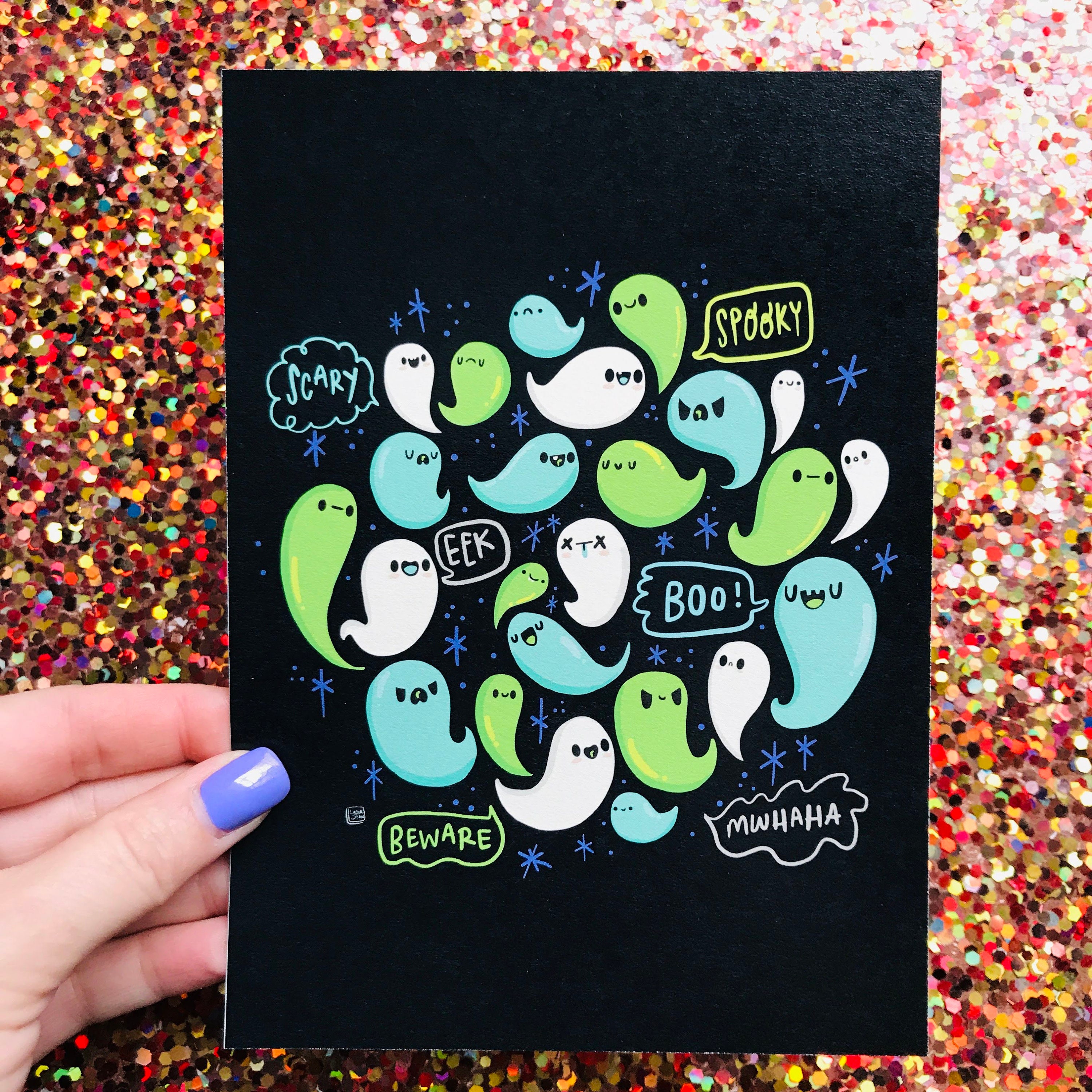 Spooky Ghost Gang Art Print for Halloween Lovers Halloween - Etsy