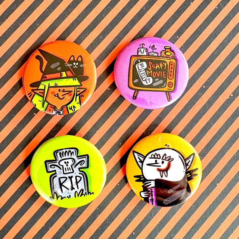 Halloween Icon Magnet or Pin Set: Spooky Art Buttons - Etsy