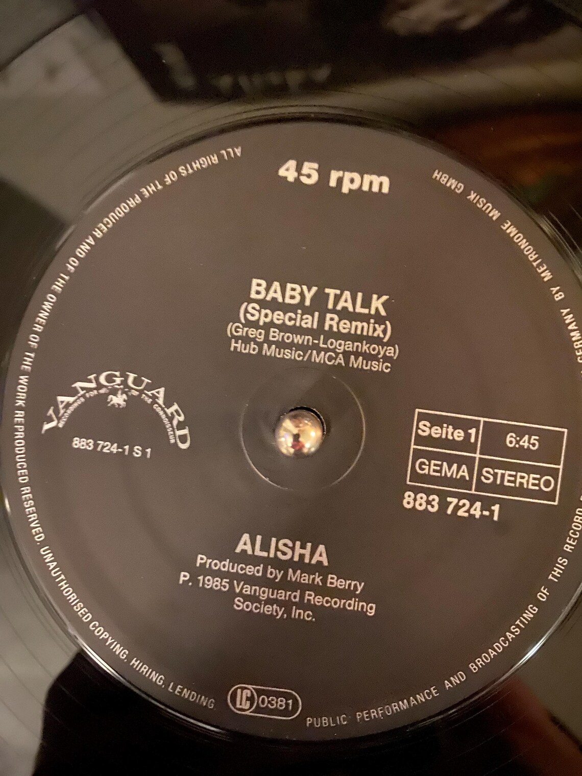 Alisha - Baby Talk, 1985 Maxi 45 Single, Vanguard, Made in Germany ...