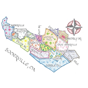 Somerville Massachusetts Neighborhood Map: City Map Art - Etsy