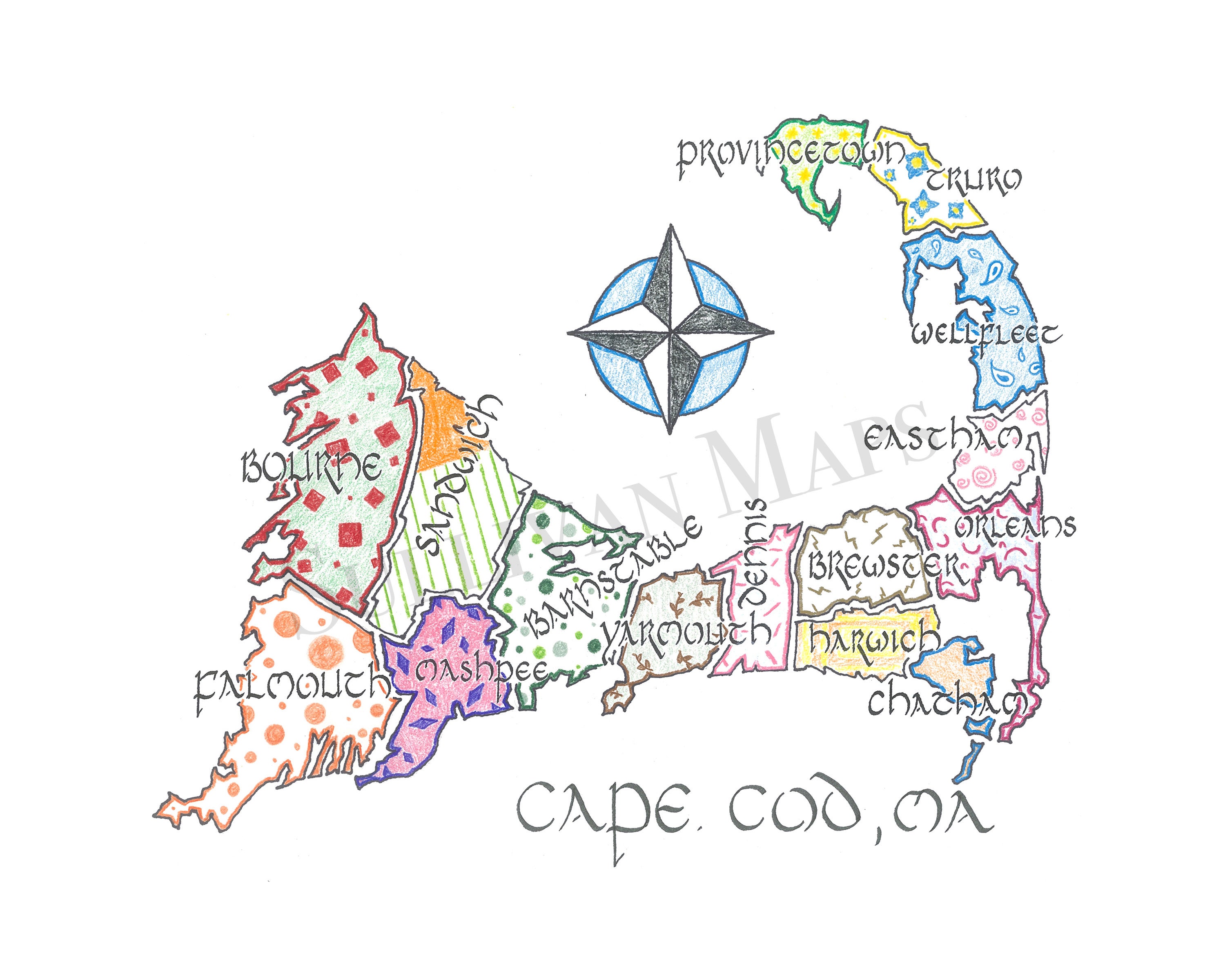 Cape Cod Map: City Map Print, Cape Cod Massachusetts Map Art, Air Bnb ...