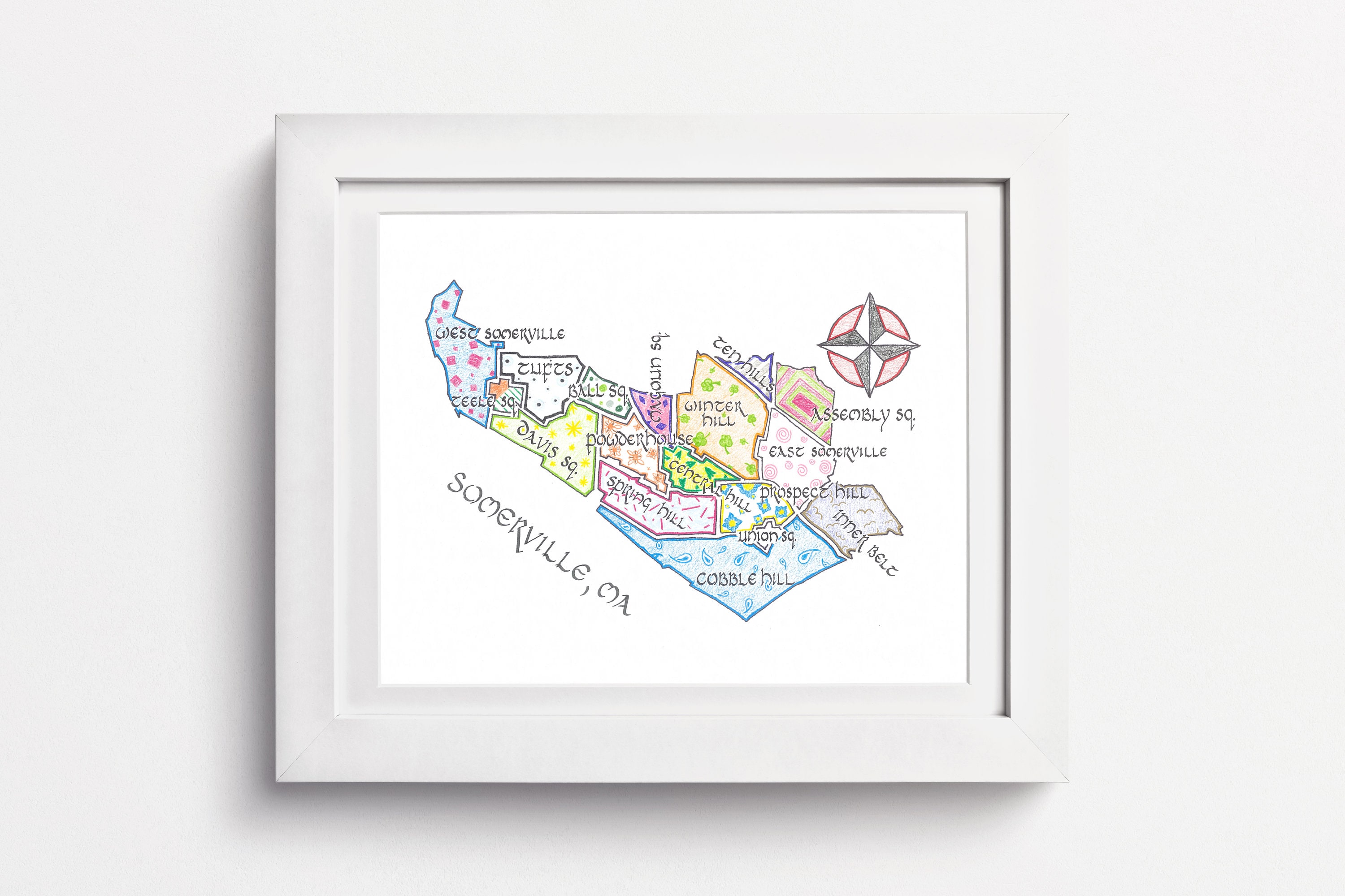 Somerville Massachusetts Neighborhood Map: City Map Art - Etsy