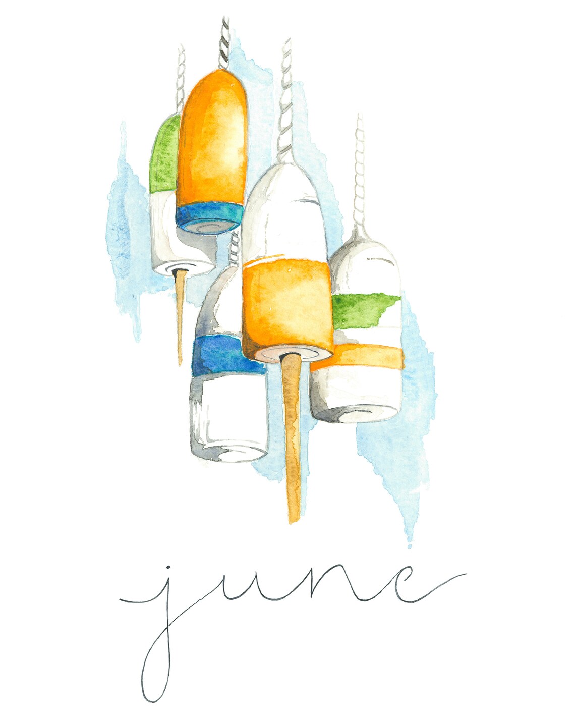 June Watercolor Print: Summer Ocean Watercolor, Bouys Watercolor ...