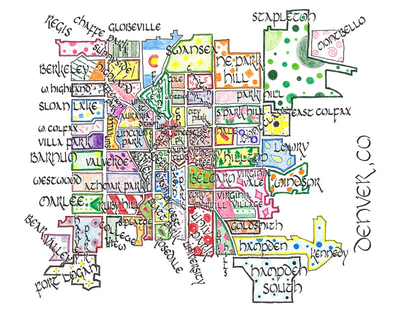 Denver Neighborhood Map: Denver City Print - Etsy