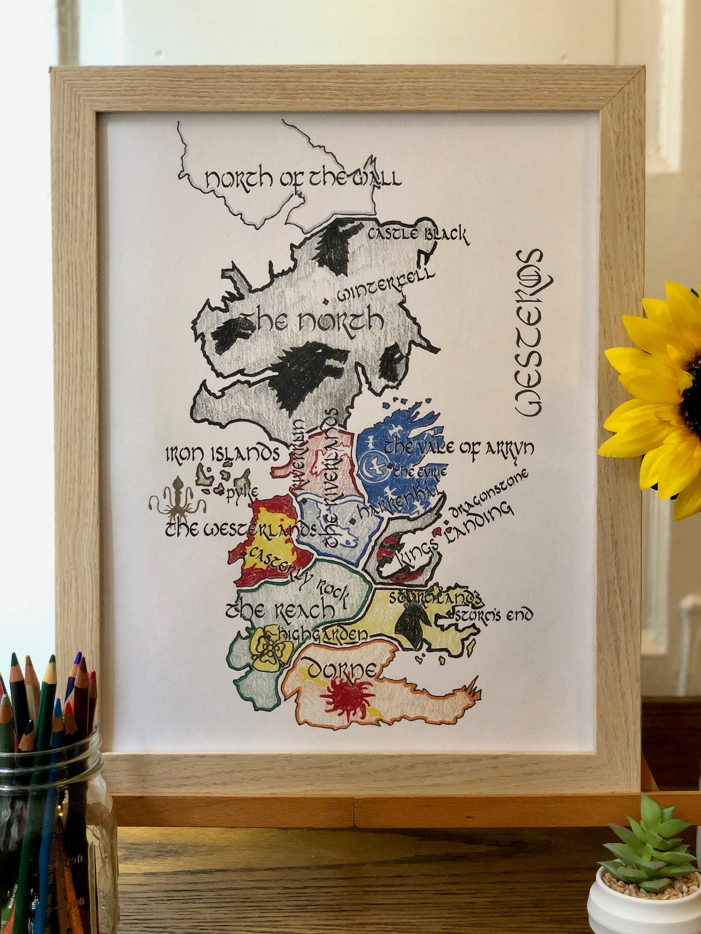 Game of Thrones Handmade Map Art Print: Westeros 7 Kindoms - Etsy