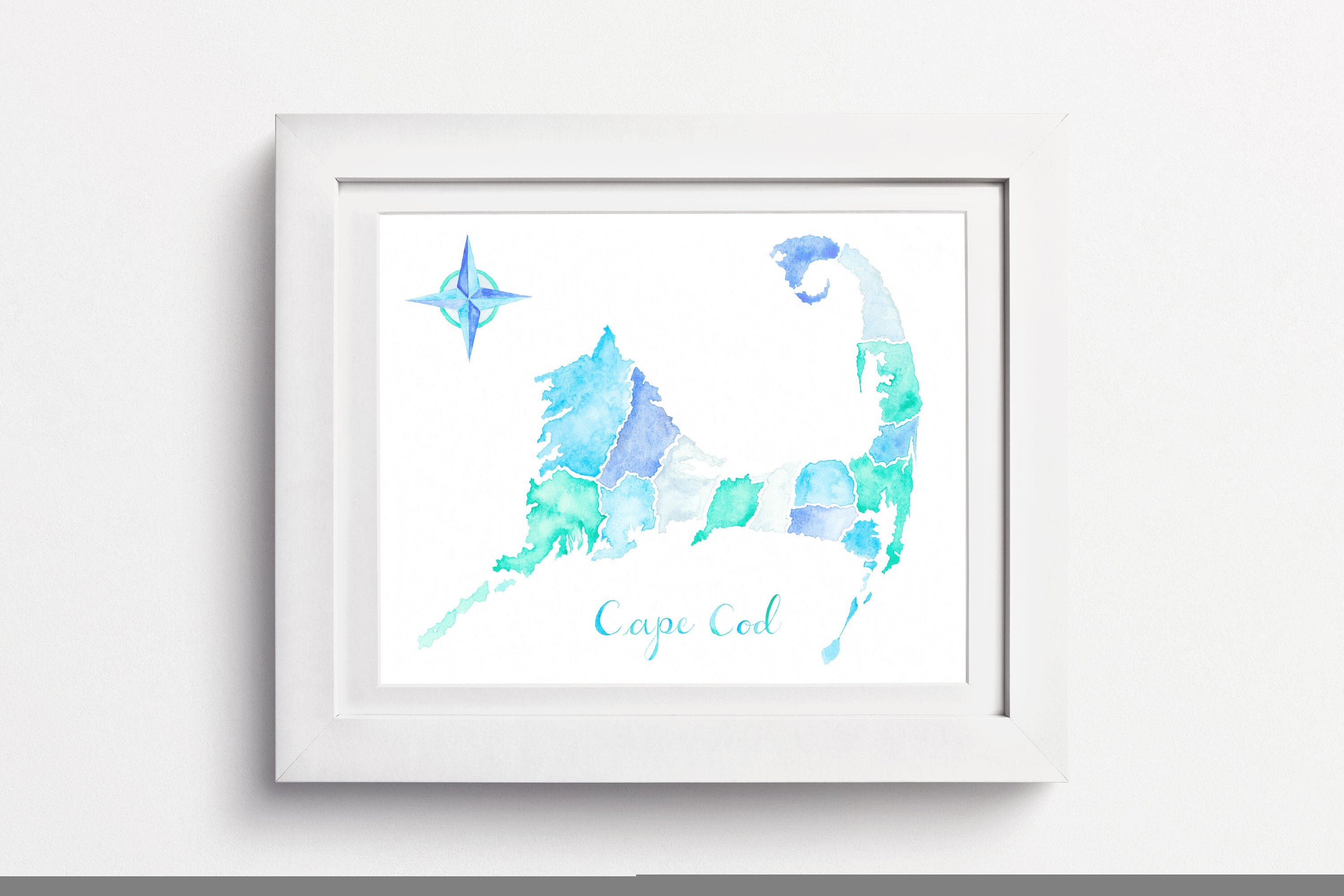 Cap Cod Map: Cape Cod Watercolor Map, Watercolor Town Map Cape Cod ...