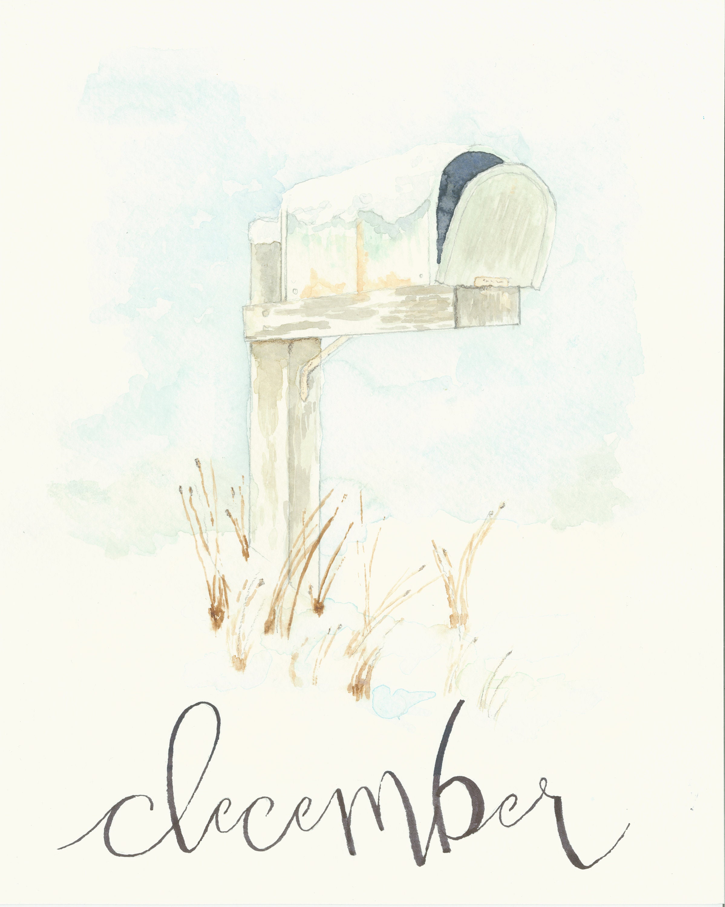December Watercolor Print: Winter Watercolor, Winter Snow Scene ...