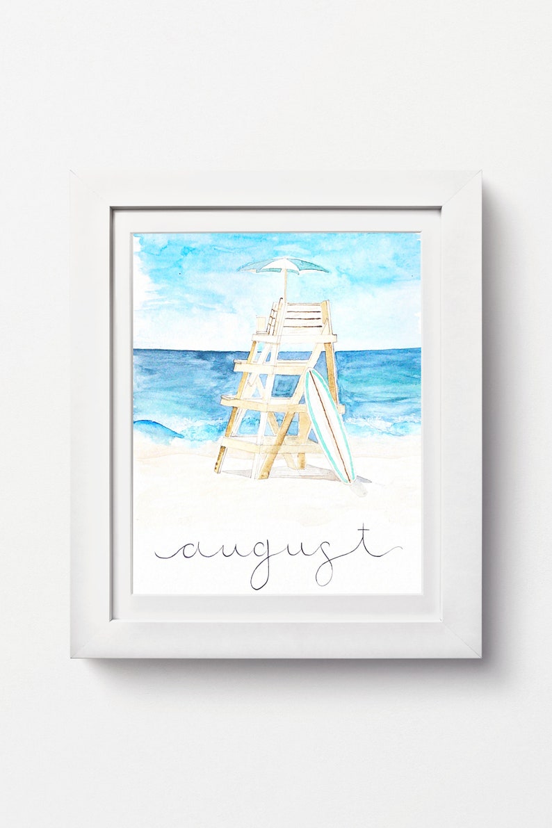 August Watercolor Print: August Month Art Painting, Summer Beach Print ...